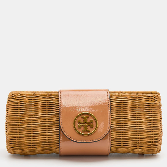Tory Burch | Bags | Tory Burch Tanbeige Woven Rattan And Patent Leather ...
